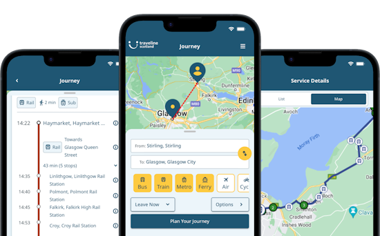 The Traveline Scotland app on mobile phones